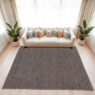 Coastal Handmade Area Rug Flat Woven Brown Charcoal Wool Rug - Bed Bath ...