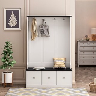 Two-tone Hall Tree with 4 Hooks and 3 Large Drawers - Bed Bath & Beyond ...