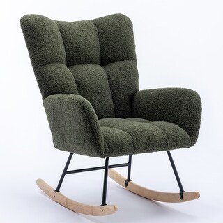 Soft Velvet Rocking Chair, Comfy Wingback Glider Rocker, Dark Green ...