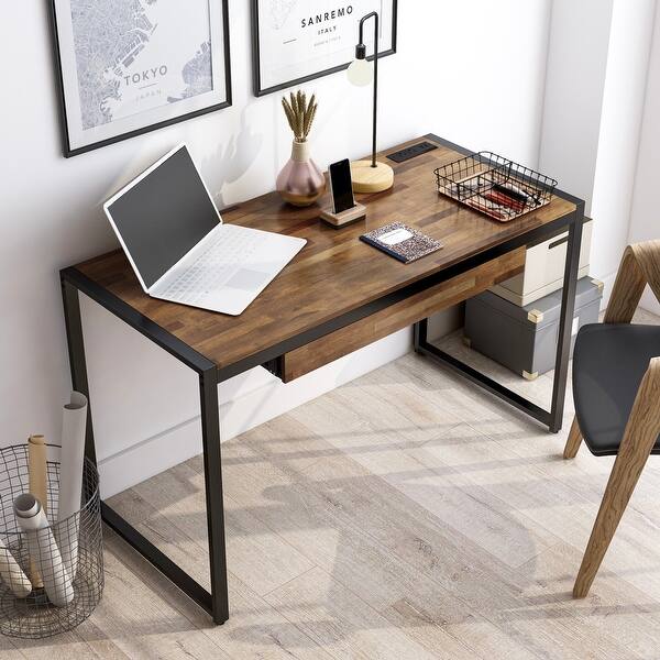 Contemporary 50-inch Steel Computer Desk with USB Ports by Furniture of ...