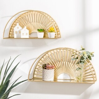 Glitzhome Set of 2 Modern Gold Fan shaped Wall Shelf With Mirror Base ...