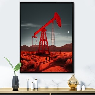 Designart "Modern Red Drilling Rig Field" Oil Rigs / Fields Framed ...
