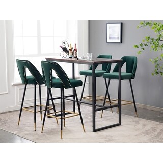 2-pc Modern Metal Frame Counter Height Velvet Upholstered Bar Stools ...
