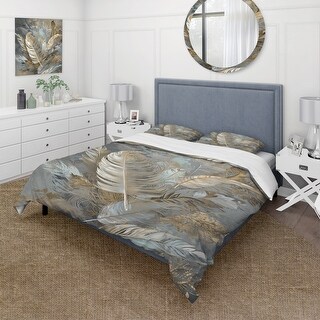 Designart "Gold Feather Extravaganza V" Gold Glam - Bedding Set With ...