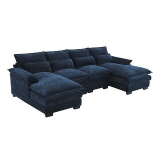 Modular U-shaped Blue Sectional Sofa with Double Chaise Lounge - Bed ...