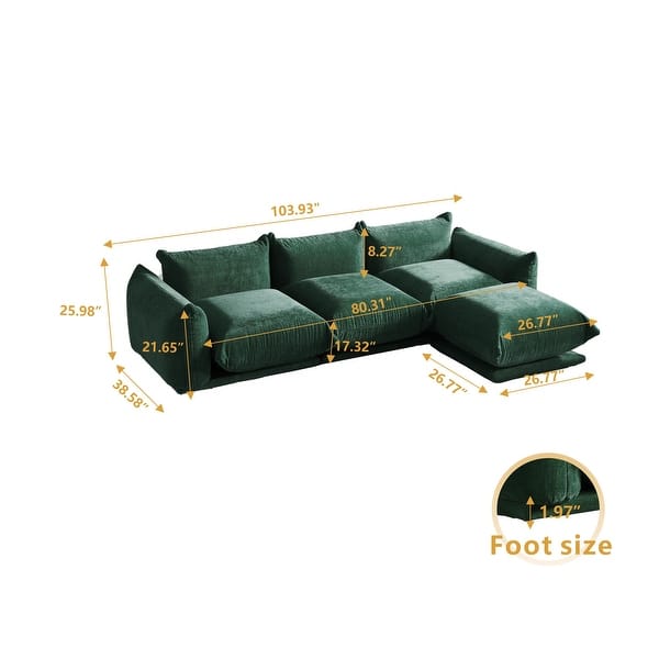 104" L-shape Chenille Modular Sofa Modern Sectional Semi-firm Sofa ...