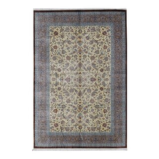 Hand Knotted Brown Fine Oriental with Silk Oriental Rug (6'8" x 10'1 ...