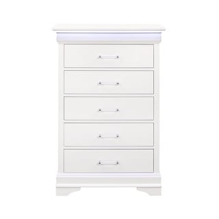 HomeRoots 16" White Solid Wood Five Drawer Chest with LED Lighting ...