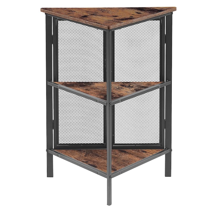 VECELO Triangular Corner Cabinet 27.5" 3-tier End Table with Mesh Doors ...