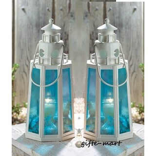 Set of 2 Blue And White Lighthouse Candle Lanterns - Bed Bath & Beyond ...