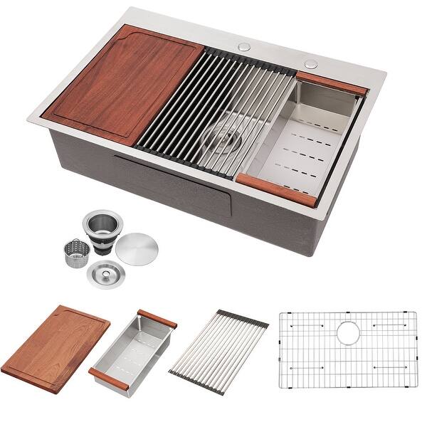 Drop-in Workstation Kitchen Sink-Stainless Steel Topmount-10 Inch Deep ...