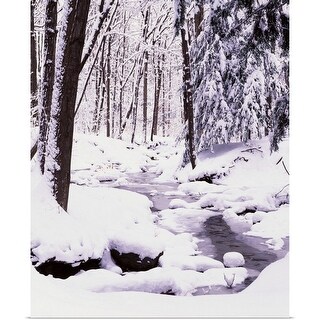 "New York State, Erie County, Emery Park, Stream flowing through snow ...