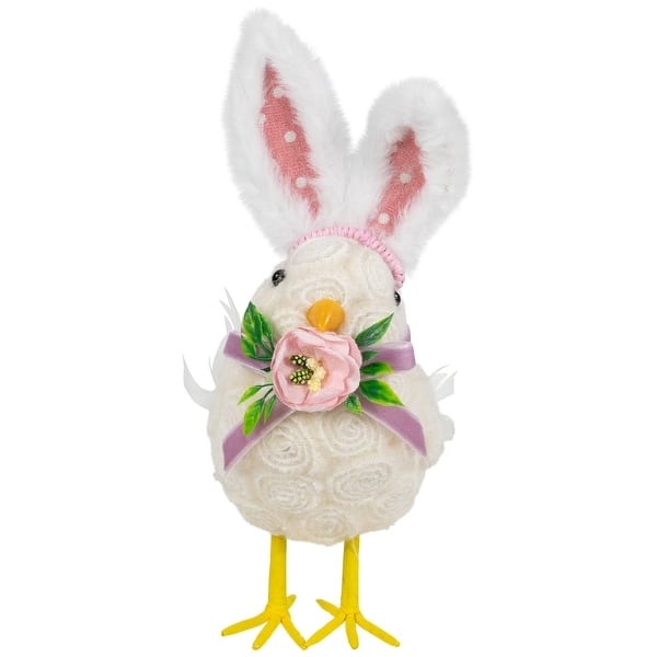 Floral Easter Chick with Polka Dot Faux Fur Rabbit Ears Figurine - 8.75 ...