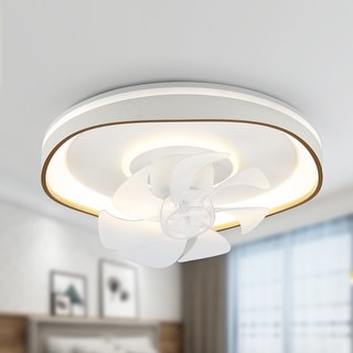 Modern Cream White Flush Mount Ceiling Fan with Remote Control,6-Speed ...