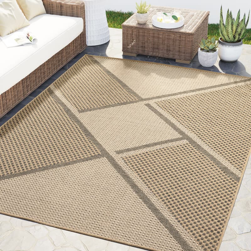 Abani Rugs Patio PAT110A Outdoor Diamond Pattern Cream Beige Area Rug ...