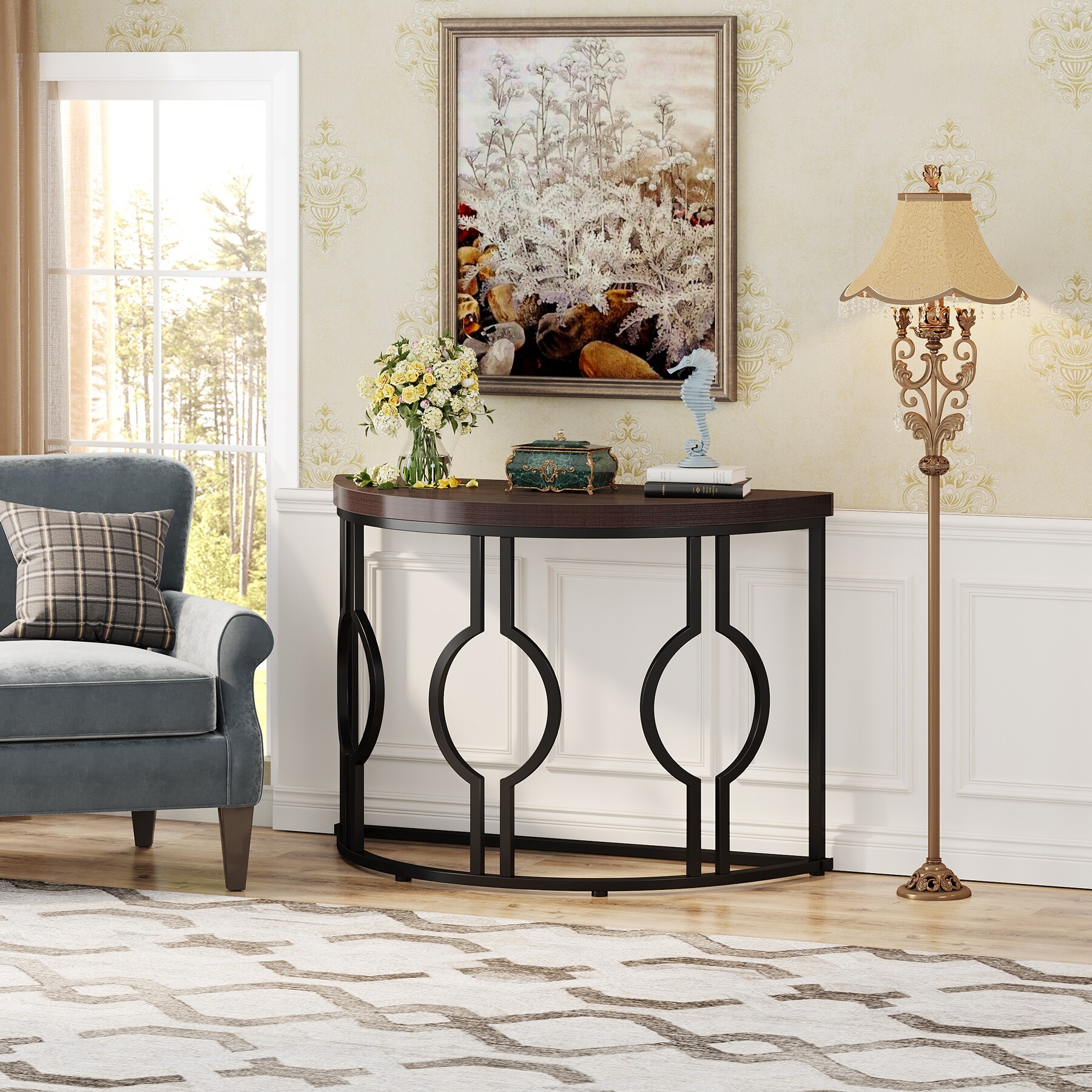 Half Moon Console Table for Entryway Semi Circle Sofa Table with Geometric Base On Sale Bed Bath Beyond 38955923