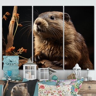 Designart "Beaver Portrait" Animals Wall Art Print Set - Bed Bath ...
