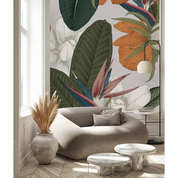 Grey Wallpaper with Green Plants Peel and Stick and Prepasted - Bed ...