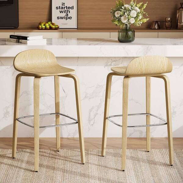 Moasis Modern 26"H Bent Wood Counter Stools, Footrest, Low Back (Set of ...