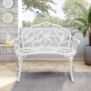 Patio Outdoor Bench White Cast-Aluminum Garden Benches Metal - Bed Bath ...