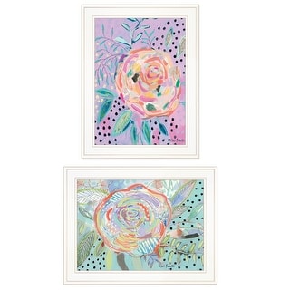 Set Of Two Colorful Big Bloom Abstract Flowers White Framed Prints Wall ...