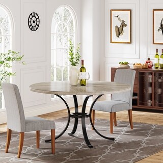 Round Dining Table for 4-6 People, 47" Farmouse Kitchen Table for ...