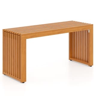Teak Acacia Wood Outdoor Bench 36 inches Slatted Backless Patio Seating ...