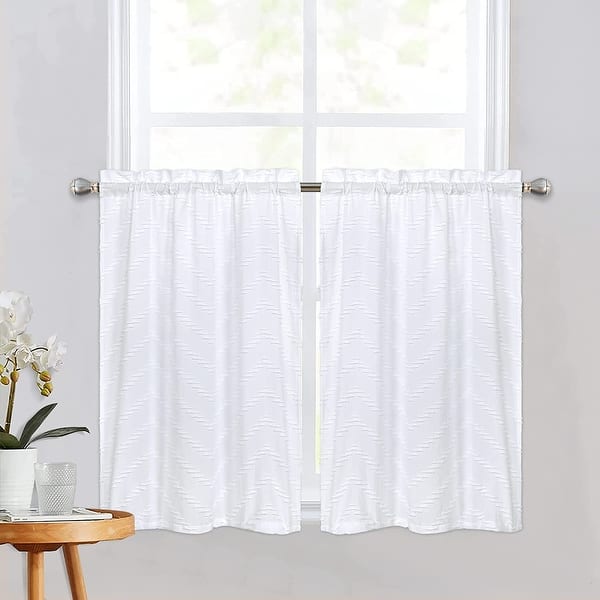 Short Cafe Curtains Jacquard Kitchen Curtains Semi Sheer Small Tier ...