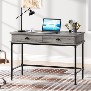 Grey Computer Desk with 2 Storage Drawers 47-Inch Engineered Wood ...
