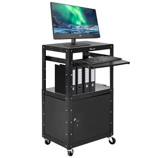 Adjustable AV Cart with Lock Cabinet and Keyboard Tray and USB Ports ...