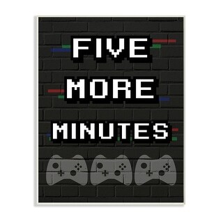 Stupell Five More Minutes Video Game Phrase Retro Bricks Wood Wall Art ...