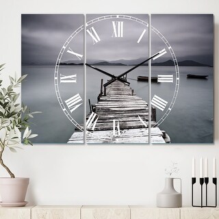Designart 'Pier and Boats at Seashore' Cottage 3 Panels Large Wall ...