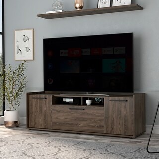 Modern TV Stand for 55" TV with 3 Compartment Cabinets, 2 Open Shelves ...