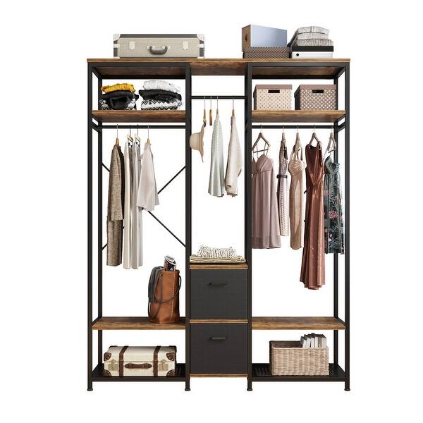 Brown and Black Clothes Rack Multiple Storage Racks Wardrobe Storage ...