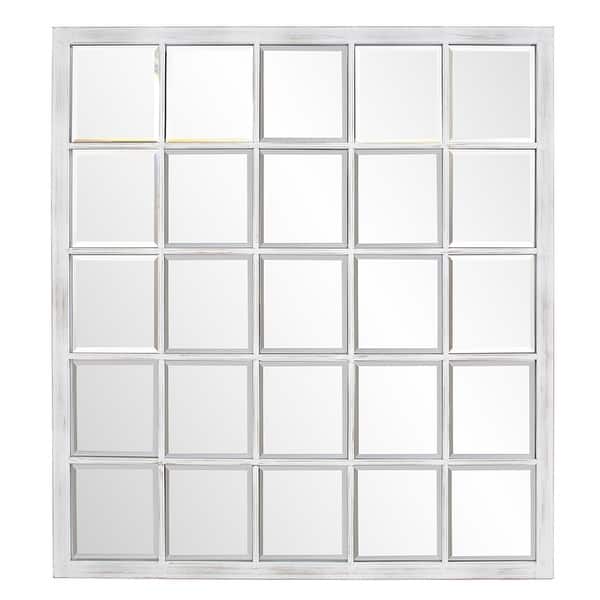 Rectangular Whitewash Window Pane Tile Mirror - 38" H x 34" W - Bed ...