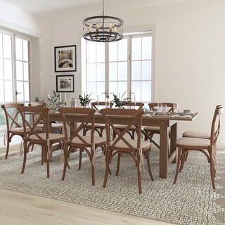 8' x 40" Rustic Folding Farm Table Set with 10 Cross Back Chairs and ...