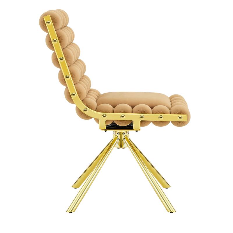 Modern Bubble Tufted Accent Chair, Plush Velvet Swivel Chair with Gold ...