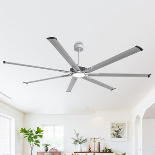 Ceiling Fan Industrial 100" Modern Silver 7-Blade LED Light - Bed Bath ...