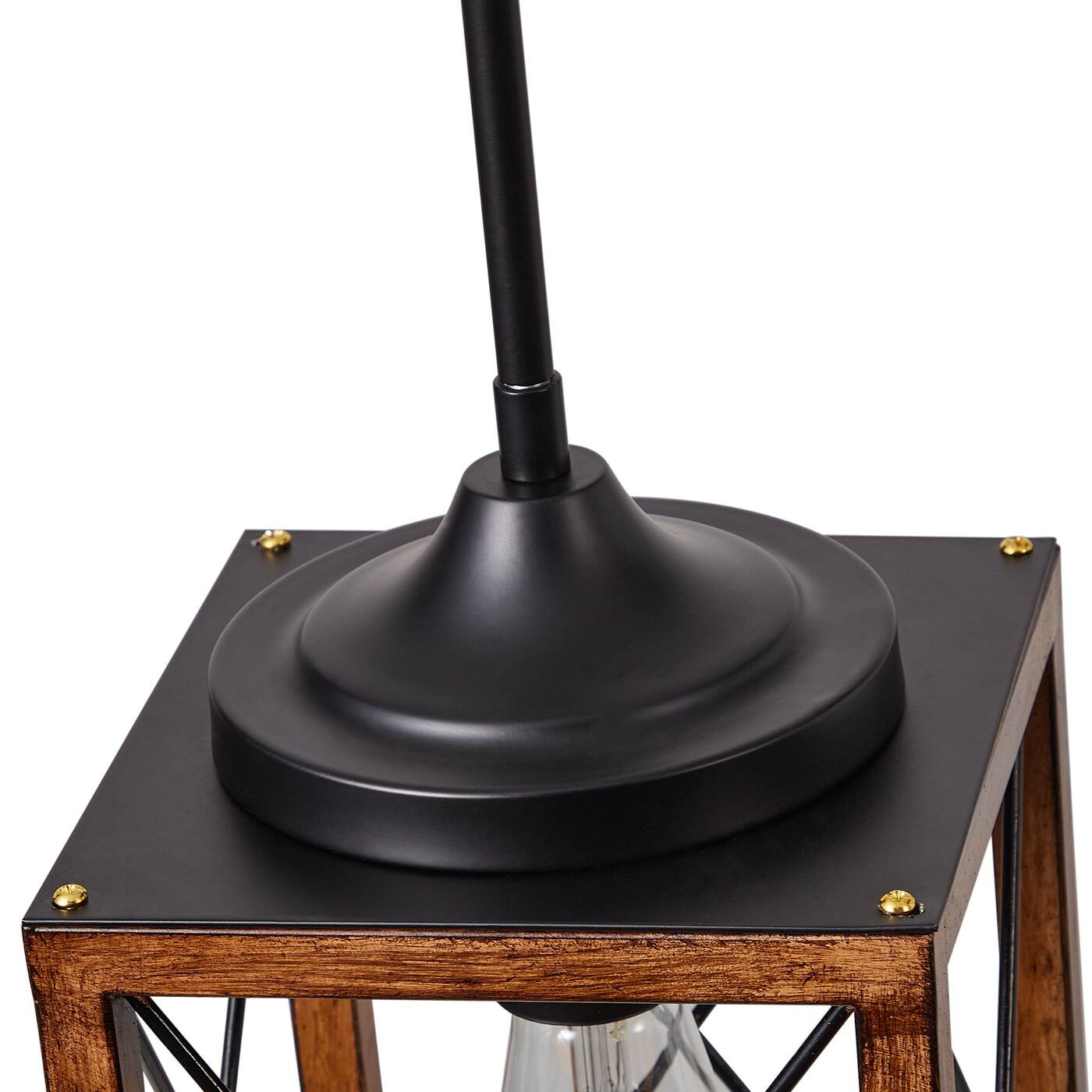 Vintage 1-Light Cuboid Frame Brown Wood Grain Hanging Lamp - On Sale ...