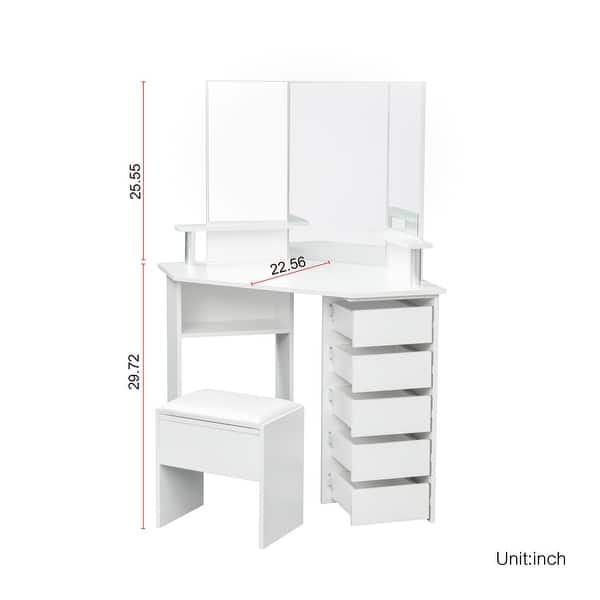 Elegant Wooden Vanity Table with Tri-fold Mirror and Drawers - Bed Bath ...