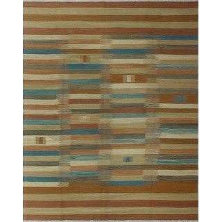 Hand-Woven Winchester Kilim Hillary Rust/Beige Rug - 8'0" x 9'8" - Bed ...