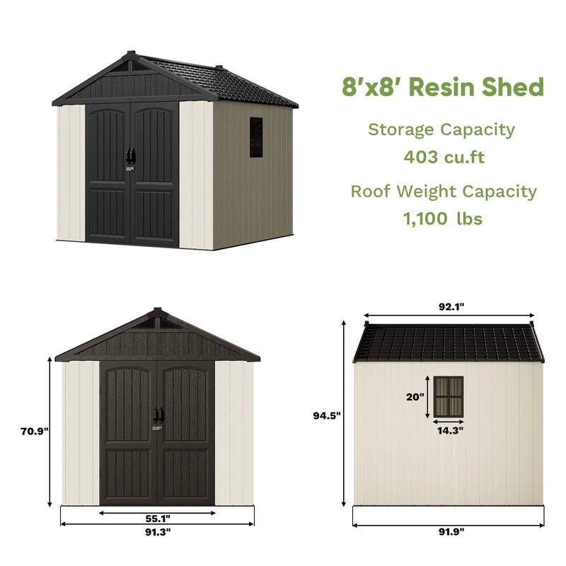 Patiowell 8' x 6' / 8' x 8' / 8' x 10 '/ 8' x 12' Plastic Outdoor Shed ...