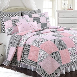 Full/Queen Patchwork 100%Cotton Quilt Set Grey Pink - Bed Bath & Beyond ...