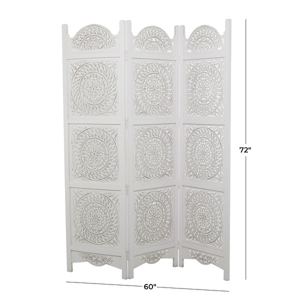 White Wood Handmade Hinged Foldable Partition 3 Panel Floral Partition ...