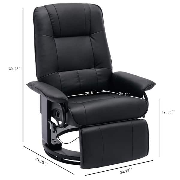 Black Faux Leather Swivel Recliner Chair with Extendable Footrest, 360 ...