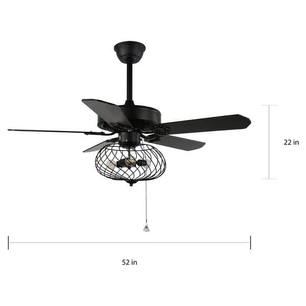 3-Speed Black Modern Industrial Metal Caged Ceiling Fan with Remote ...