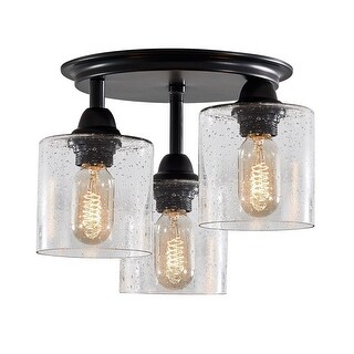 Semi Flush Mount Ceiling Light, 3-Light Industrial Black Matte Light ...