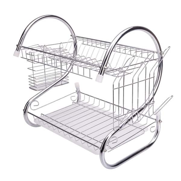 2 Tier Dish Drainer Multifunctional S-shaped Dual Layers Silver - Bed ...