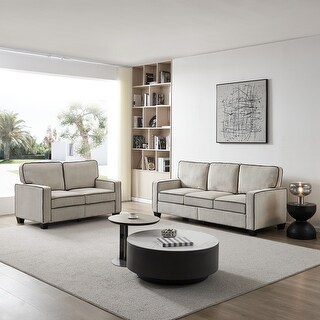 Beige Modern Corduroy Storage Sofa Set with Internal Storage, 2 ...