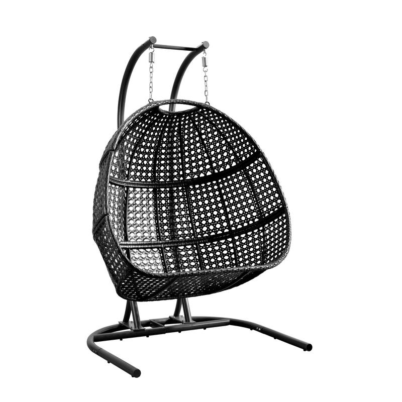 Patio PE Rattan Double Swing Chair With Stand, Two Person Hanging Chair ...
